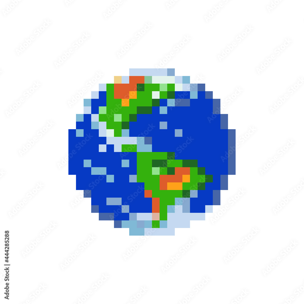 Planet Earth globe pixel art icon. Design for mobile app, web, logo ...