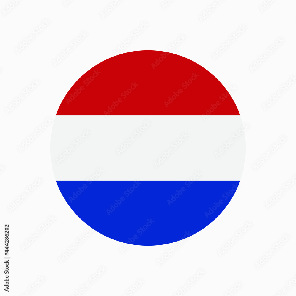 Round dutch flag vector icon isolated on white background. The flag of the Netherlands in a ...