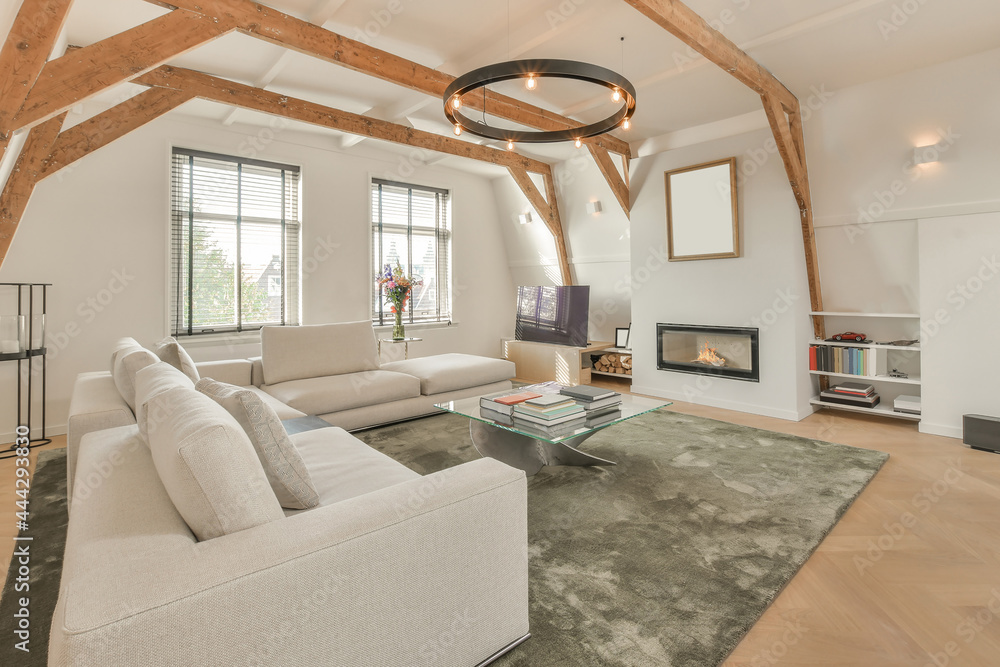 Side view of interior of living room Stock Photo | Adobe Stock