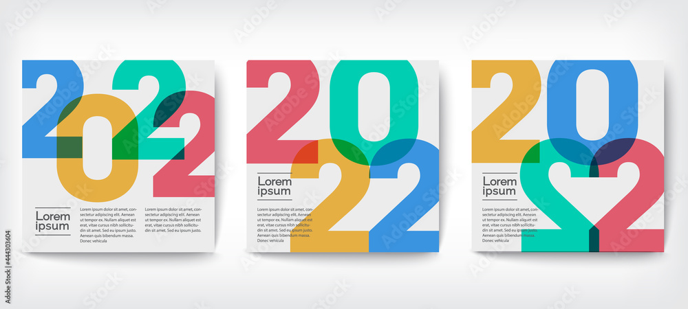 Design concept of 2022 Happy New Year set. Templates with typography ...