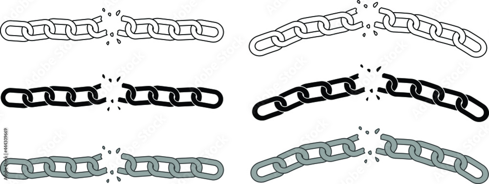 Broken Chain Outline and Silhouette Clipart Set Stock Vector | Adobe Stock