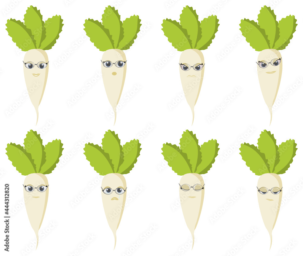 Attractive vector vegetable emoji of radish emoji set. This emoji set ...