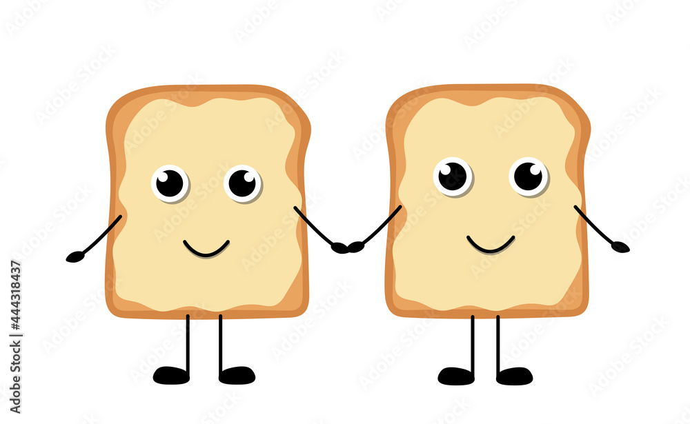 Cute butter toast, cartoon characters. Slicea of bread vector ...