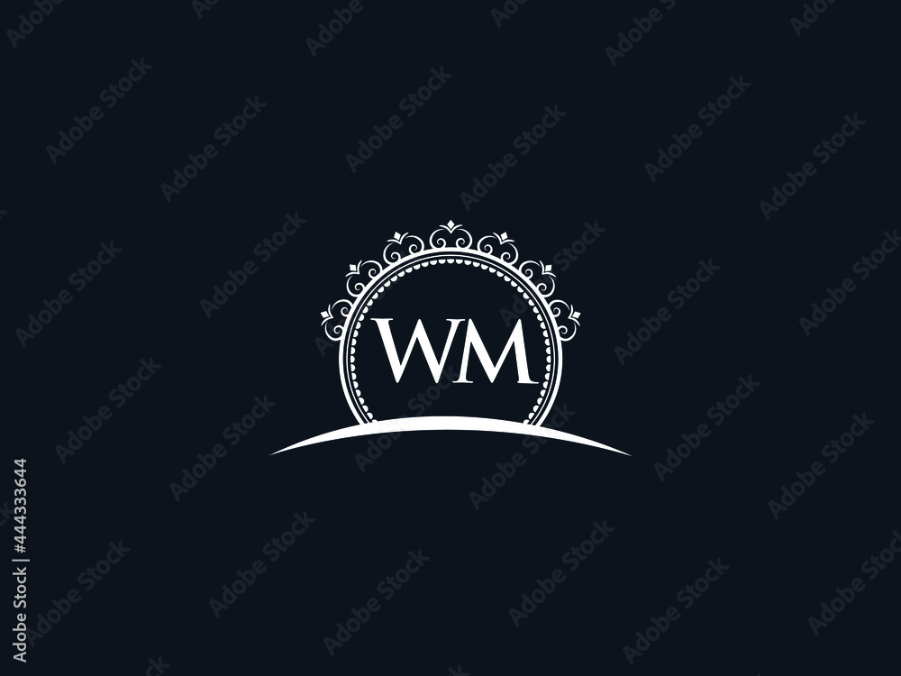 Luxury WM Letter, initial Black wm Logo Icon Vector For Hotel Heraldic Jewelry Fashion Royalty ...