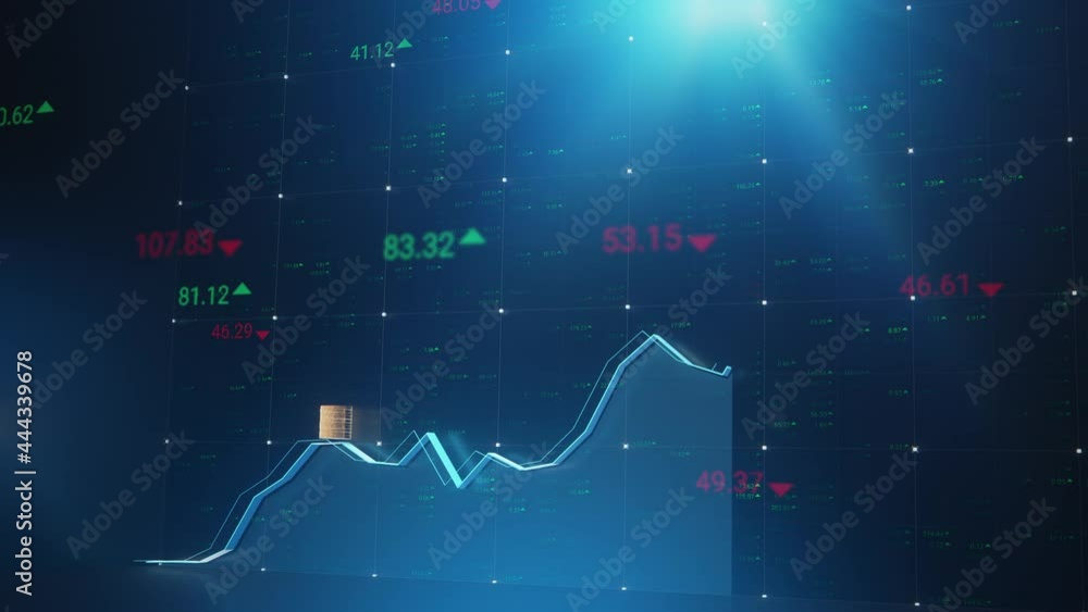 Animated stock market financial graph with blue uptrend line ...