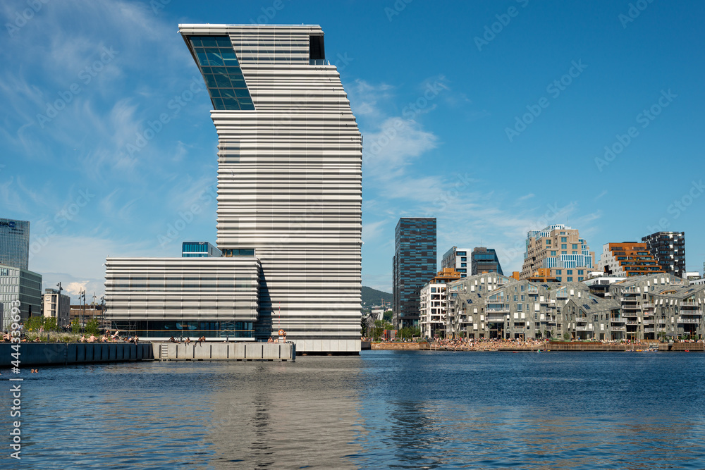 OSLO, NORWAY - 09 July 2021 : Panorama view at central Oslo. View at ...