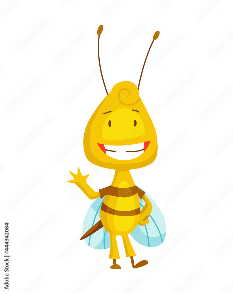 Cartoon bee insect. Character of happy fly illustration. Cute honey ...