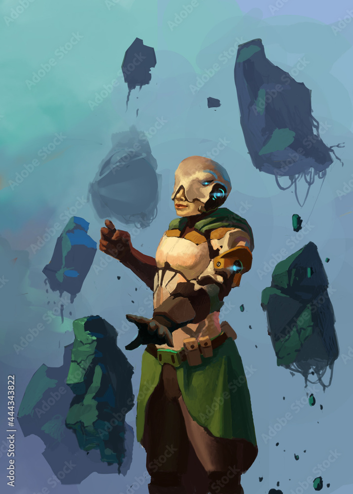 fantastic telepathic character in a military uniform of the future with ...