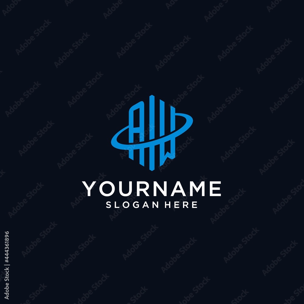 AW initial monogram logo with hexagonal shape and swoosh design Stock ...