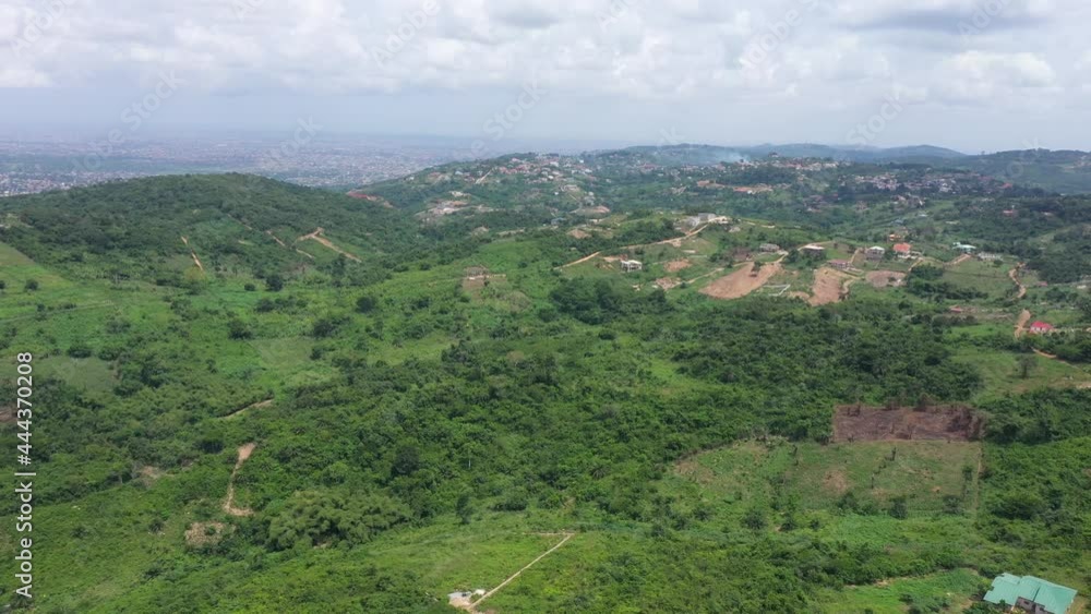 Aerial rural mountain jungle Accra Ghana Africa part 2. Village, homes ...