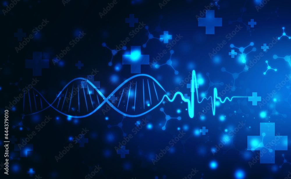 Ecg line background with digital Dna illustration, Ekg heart beat line ...