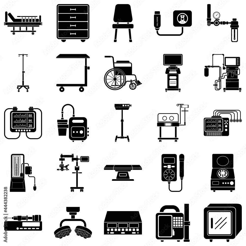 medical equipment icon set, hospital equipment icon set vector sign ...