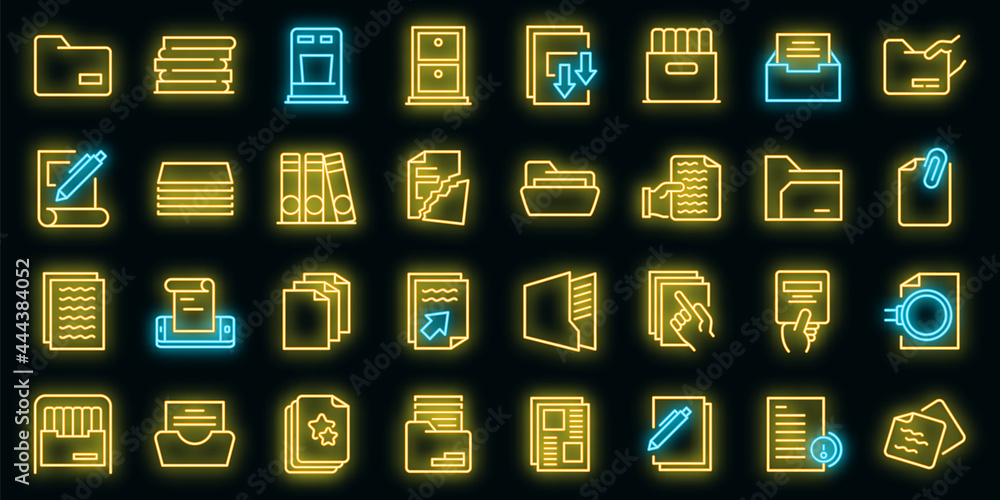 Storage of documents icons set. Outline set of storage of documents ...