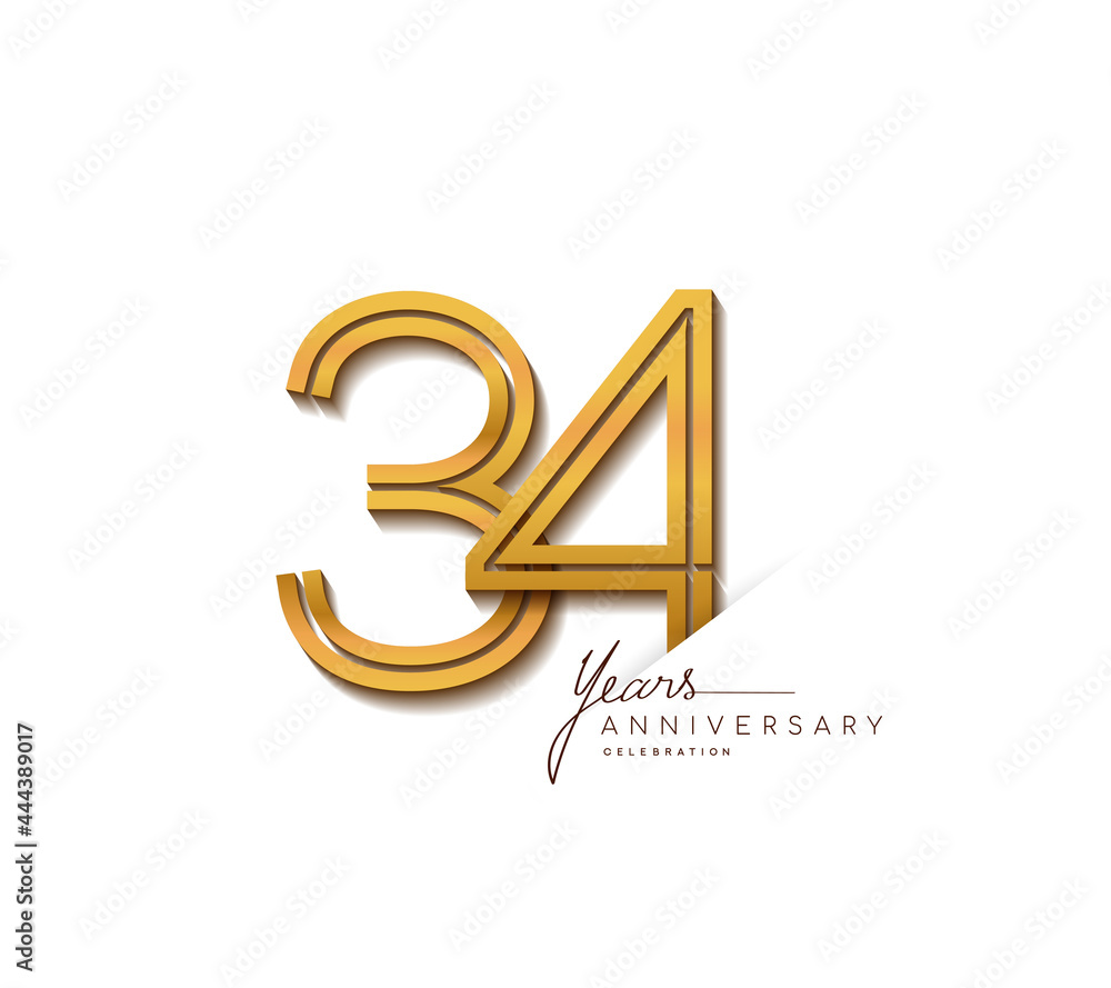 34th anniversary logo golden colored with linked number isolated on ...