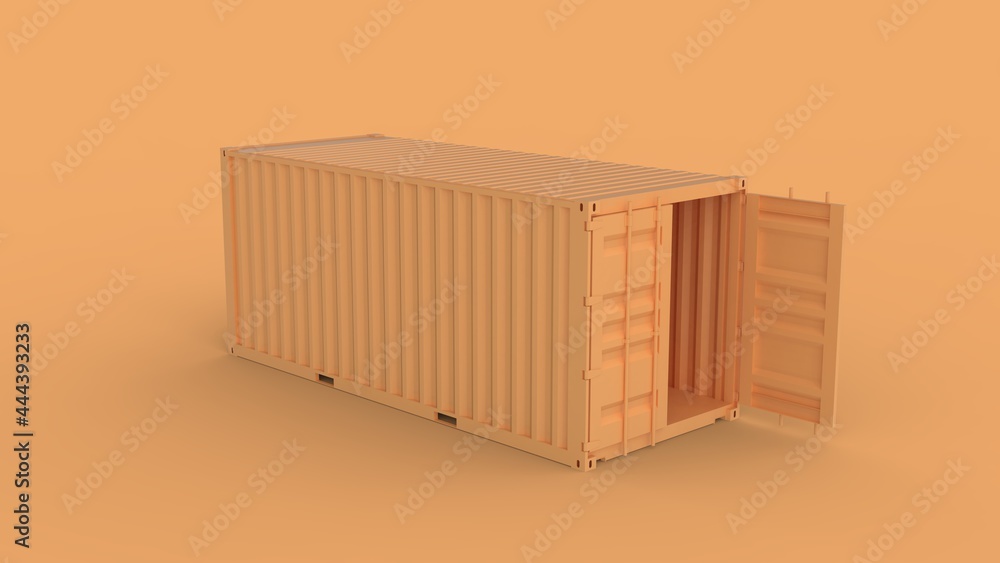 Yellow ISO intermodal cargo ship container with open door left side ...