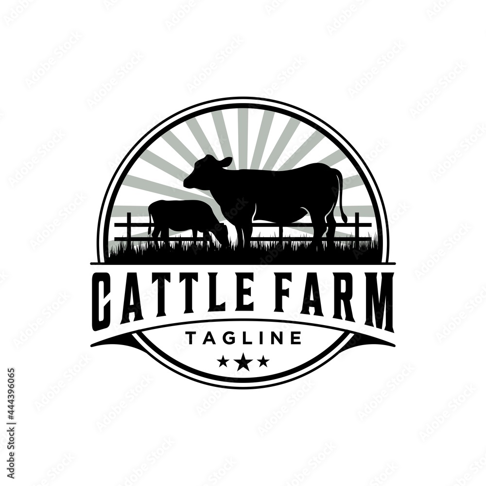 Retro Vintage Cattle Farm , Beef Emblem Label logo design Stock Vector ...