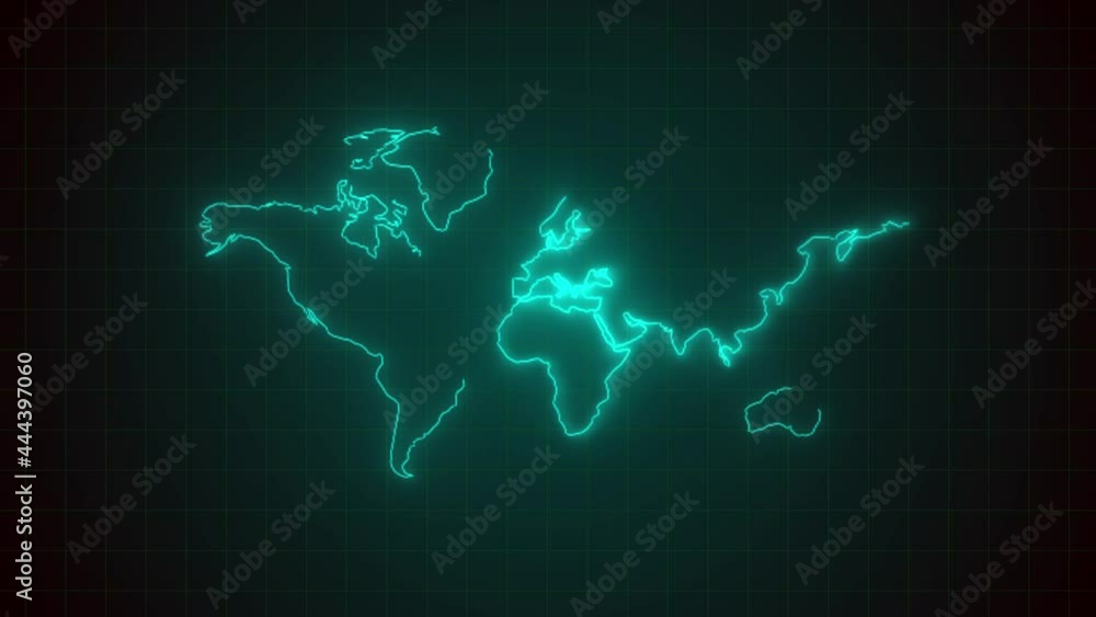 Colorful abstract world map line neon blazing glowing wiggle moving ...