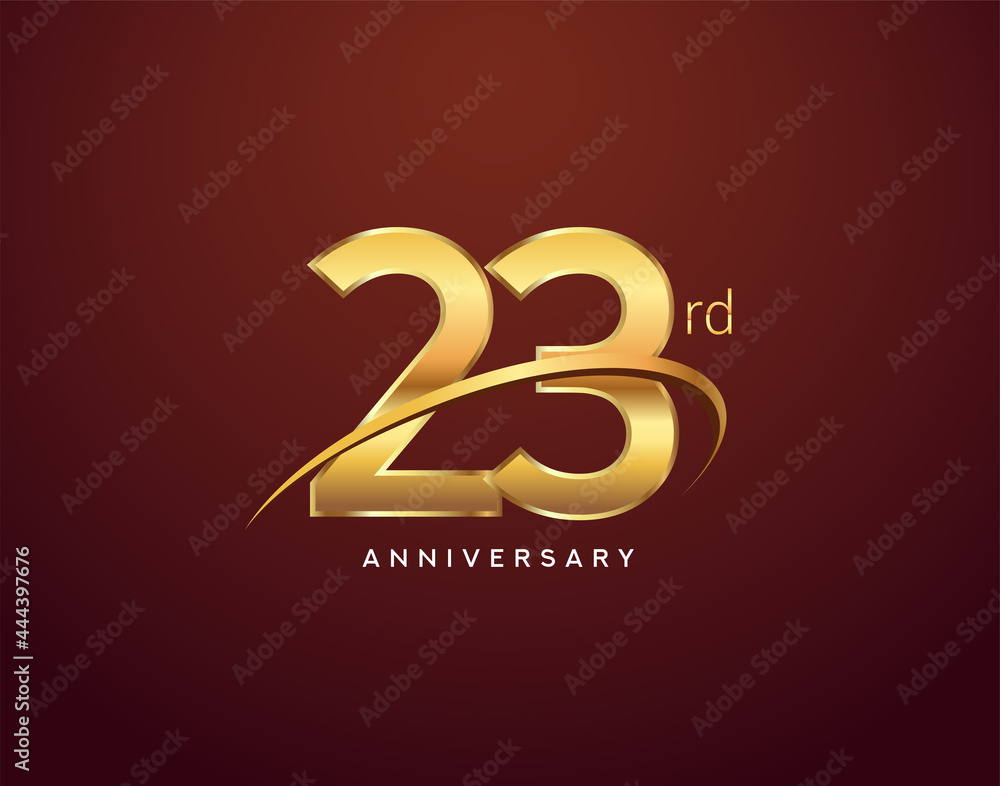 23rd anniversary logotype golden color with swoosh, isolated on elegant ...