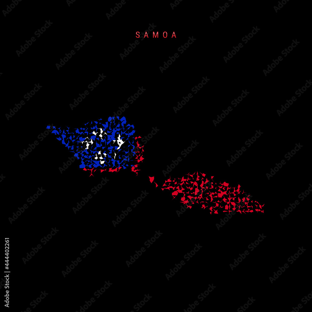 Samoa flag map, chaotic particles pattern in the Samoan flag colors ...