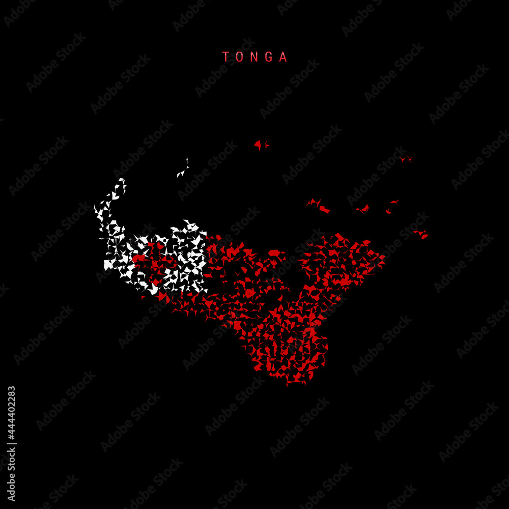 Tonga flag map, chaotic particles pattern in the Tongan flag colors ...