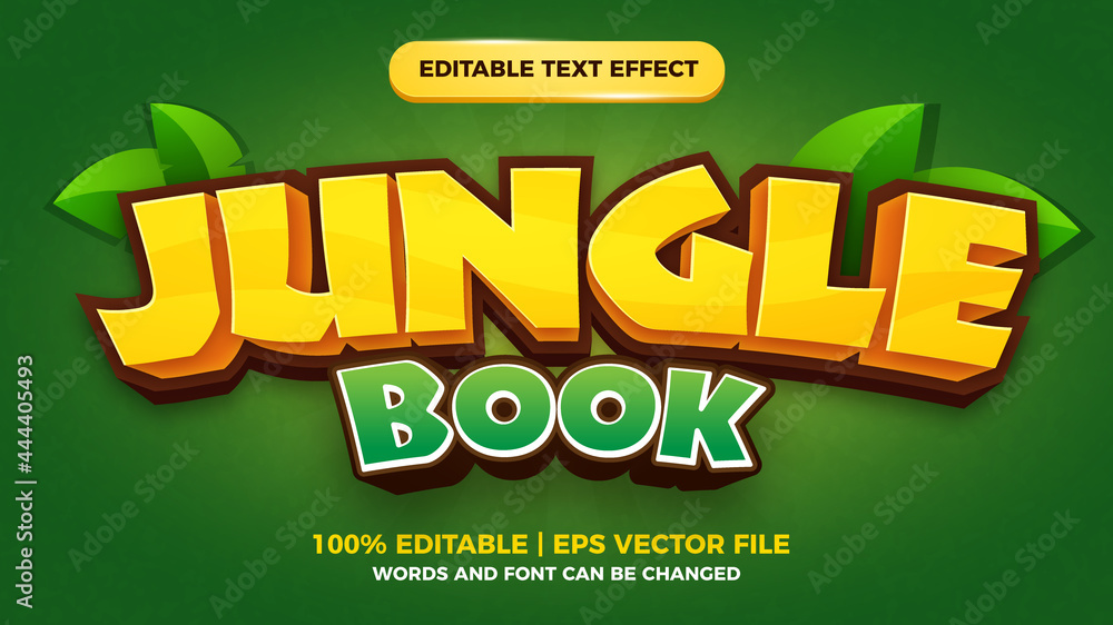 Jungle book editable text effect cartoon comic game style Stock Vector ...