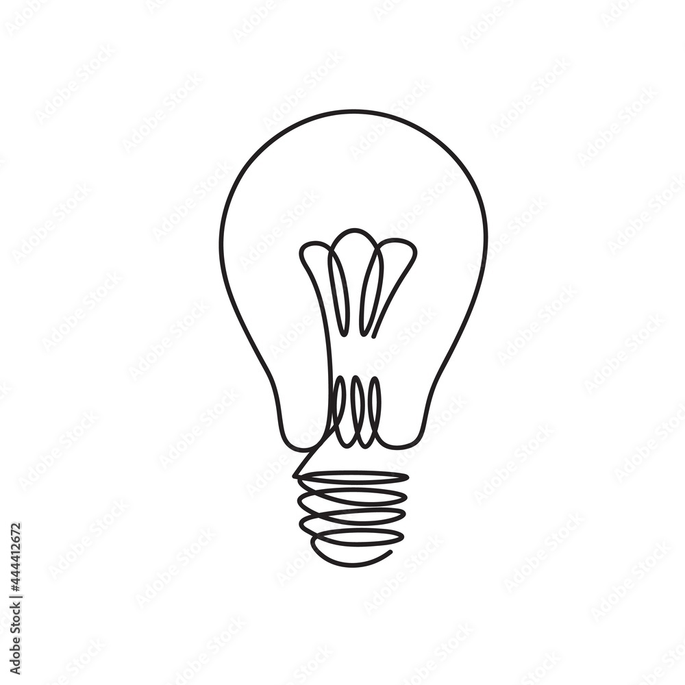 Light bulb. One line bulb. Single line illustration. Lamp art in black ...