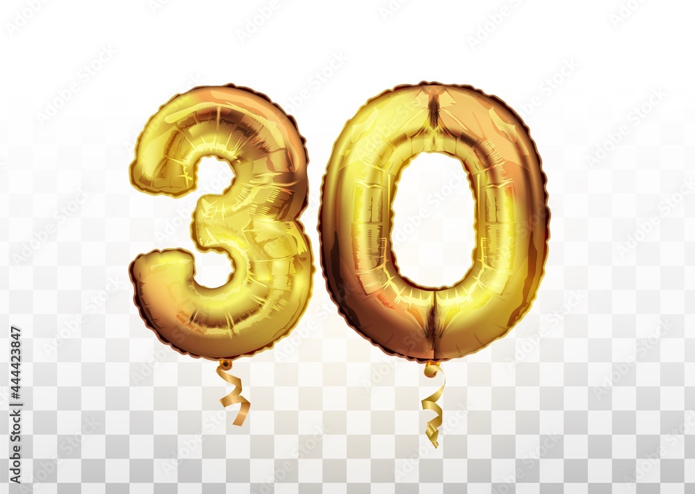 vector Golden foil number 30 thirty metallic balloon. Party decoration ...