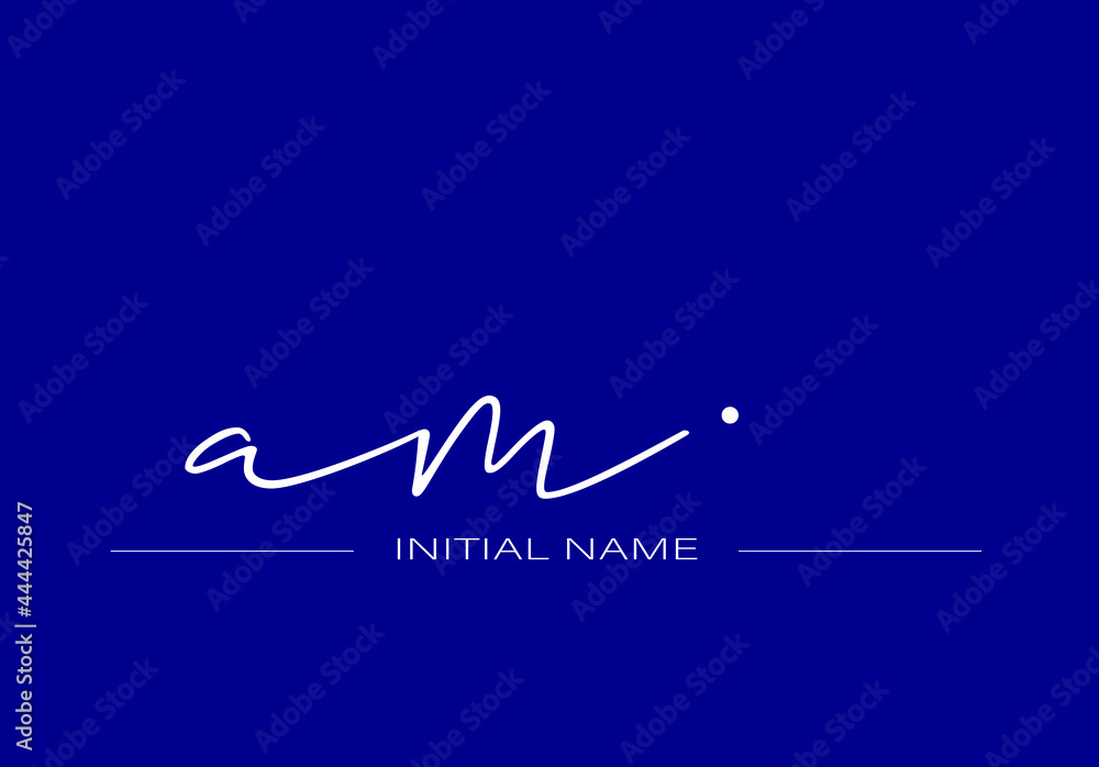 Stylish and elegant signature of letter AM with dark blue background ...