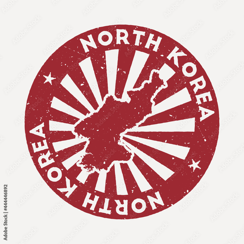 North Korea stamp. Travel red rubber stamp with the map of country ...