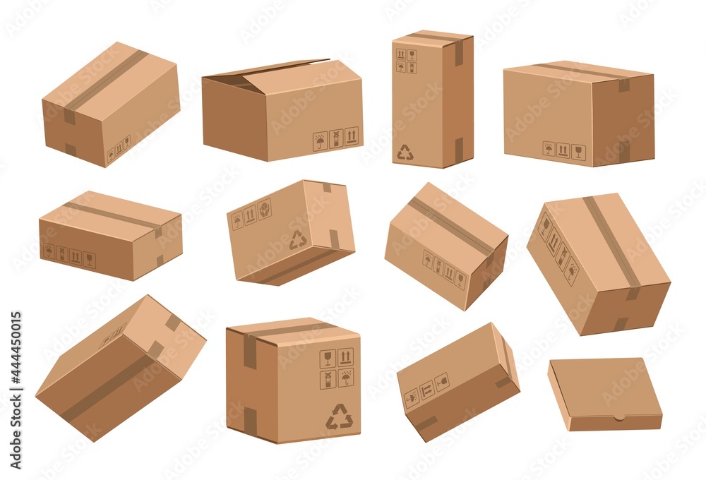 Open and closed box. Cartoon cardboard containers for shipping and ...