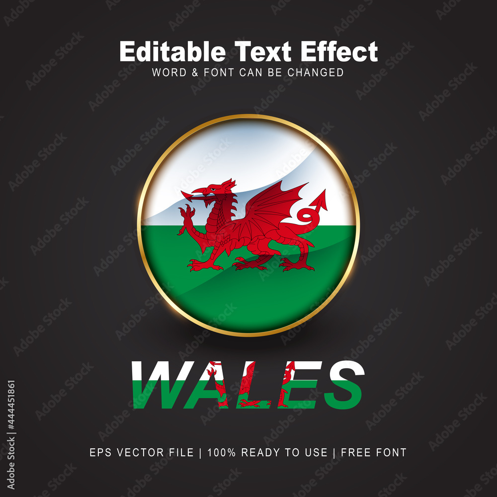 Wales text effect style - Editable text effect vector illustration ...