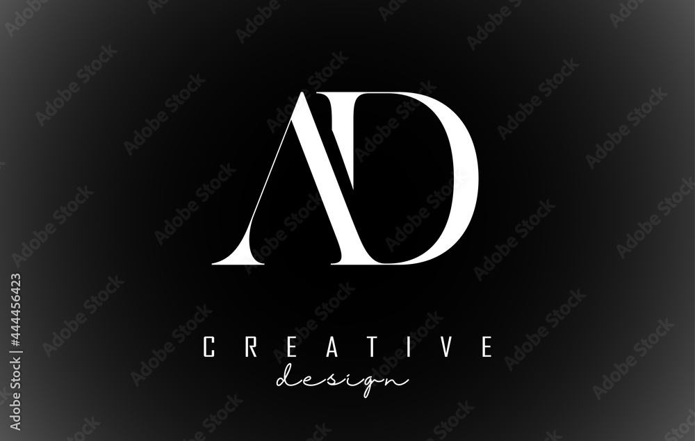 White AD a d letters design logotype concept with serif font and ...