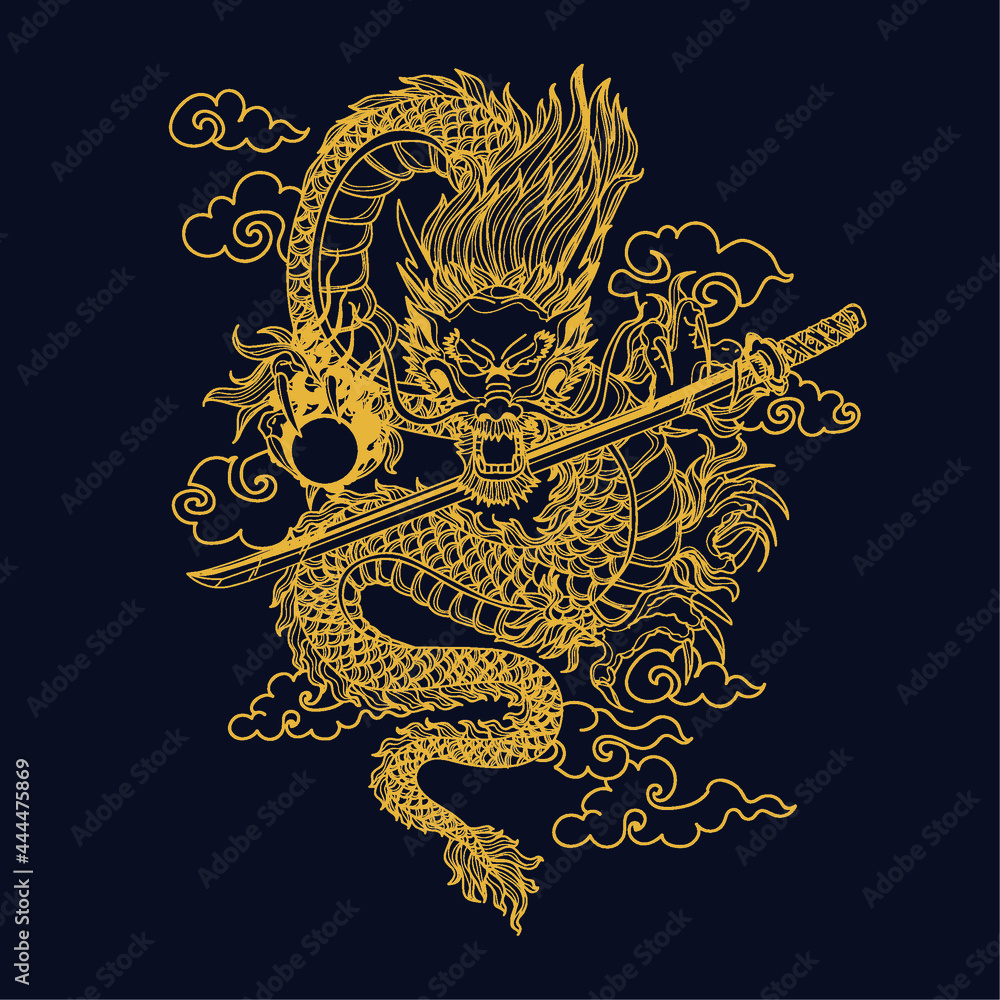 Golden Dragon Stock Vector | Adobe Stock