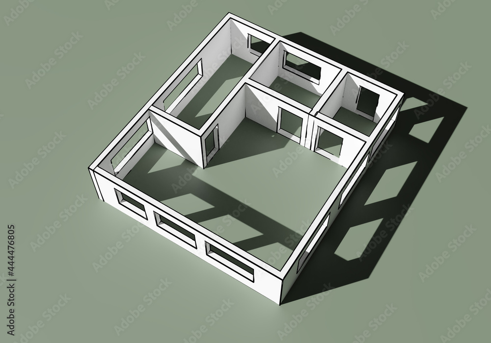 House model outdoor. Minimalistic model of house without roof. House ...