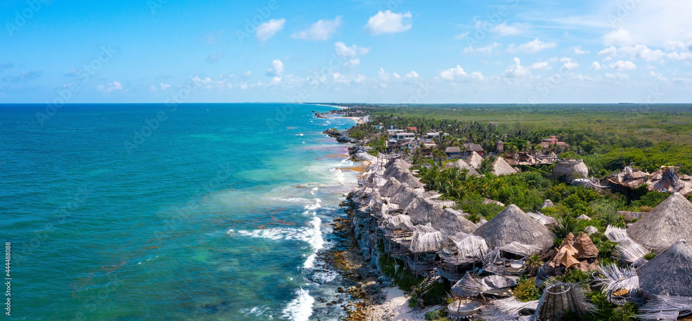 Tulum, Mexico. May 15, 2021. Aerial view of the luxury hotel Azulik in ...