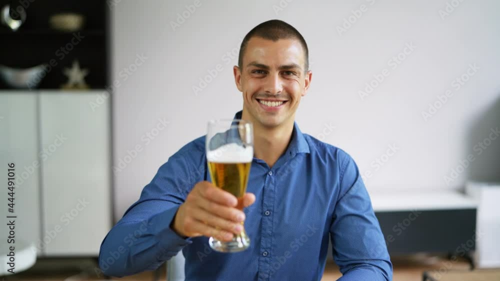 Man Drinking Beverage Beer In Video Conference Stock Video | Adobe Stock