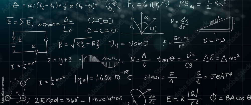 Background with hand written geometry formulas and geometric shapes and ...