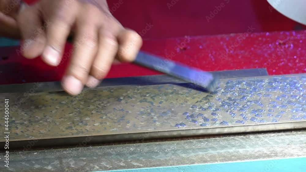 The scraping process at machine bedplate by skill worker. The machine ...