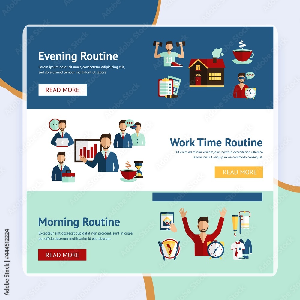 Morning working hours and evening daily routine businessman cartoon ...