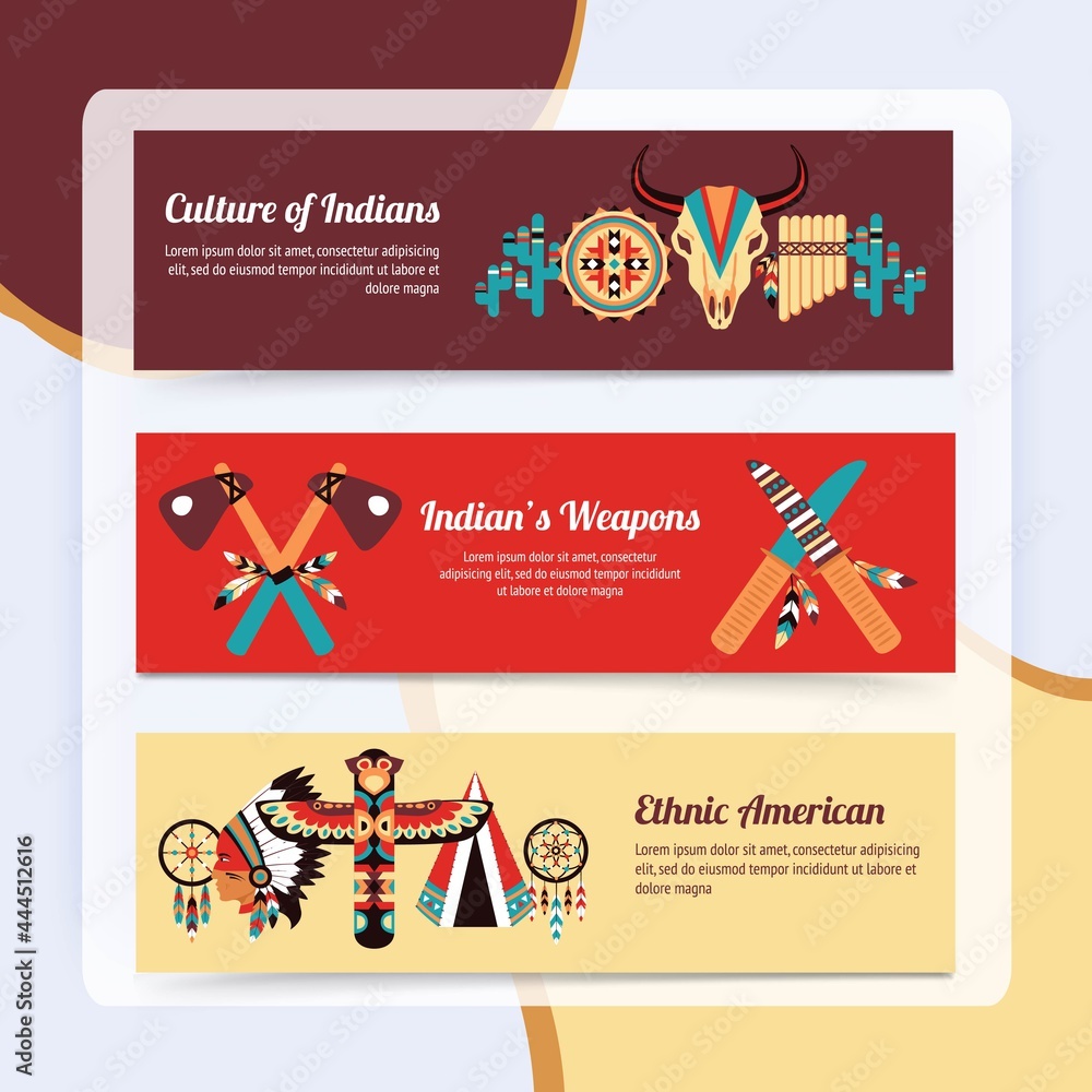 American indigenous people cultural concept horizontal banners set with ...