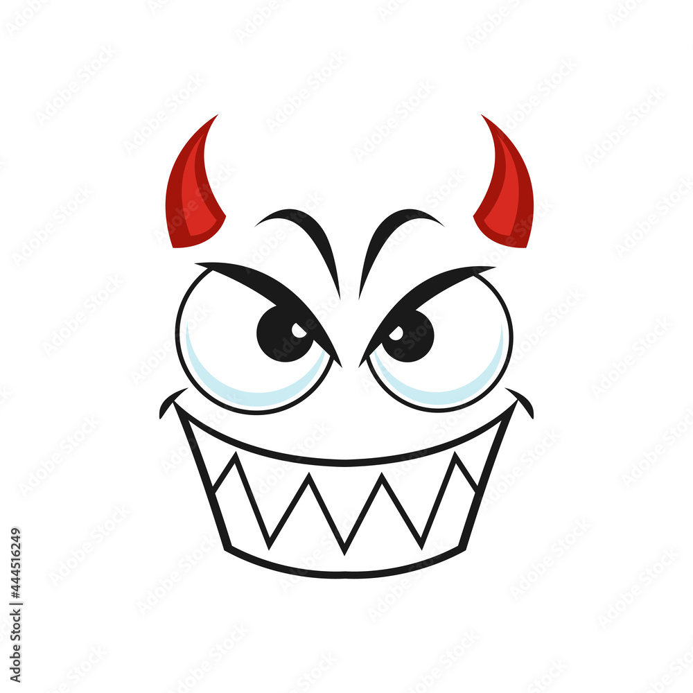 Vettoriale Stock Cartoon devil face, smiling vector emoji, demon with ...