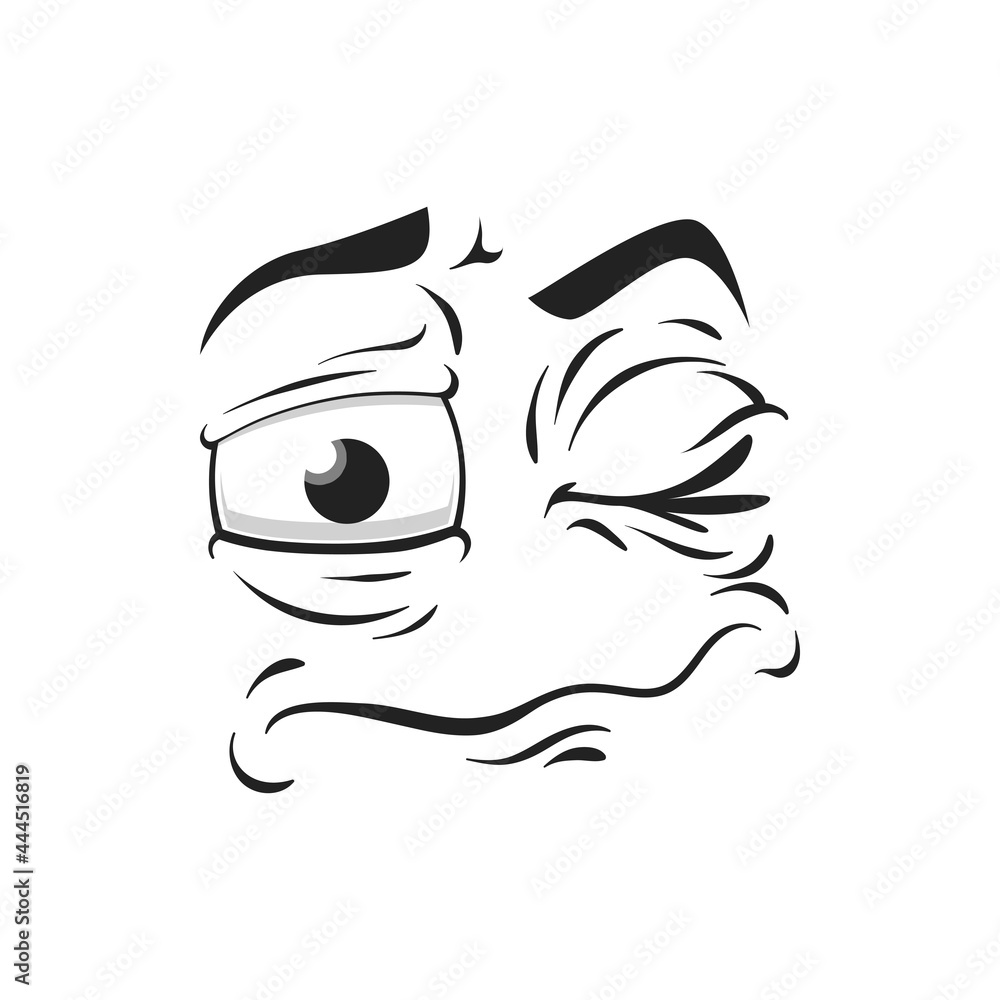 Cartoon face isolated vector icon, rumpled funny sleepy facial emoji ...