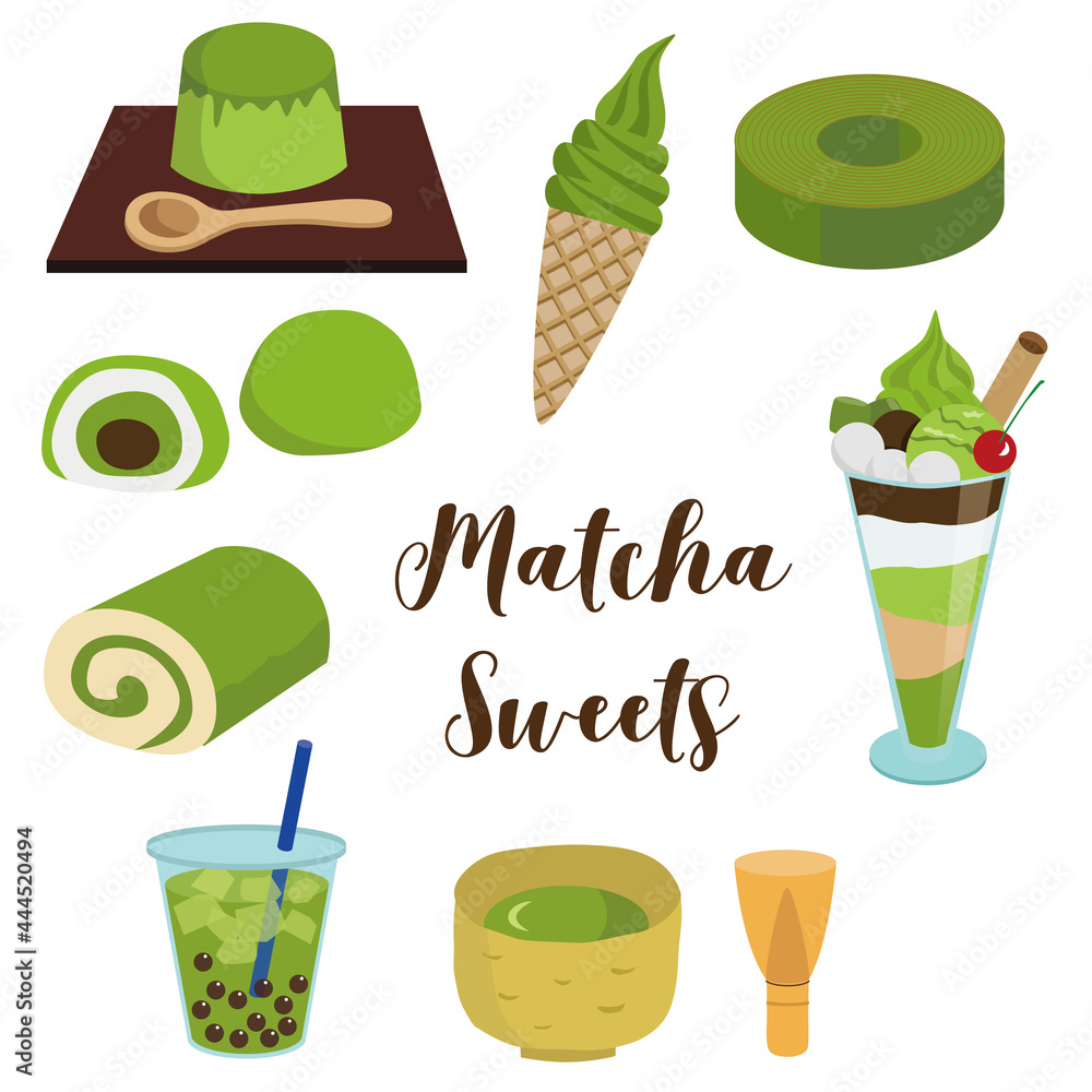 抹茶スイーツのイラストセット Stock Vector | Adobe Stock