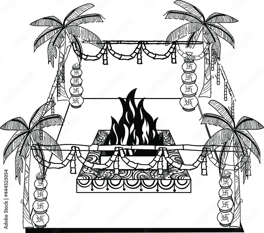 Vetor de INDIAN WEDDING SYMBOL HAWAN KUNDA YAGYA WITH FLOWER TORAN ...