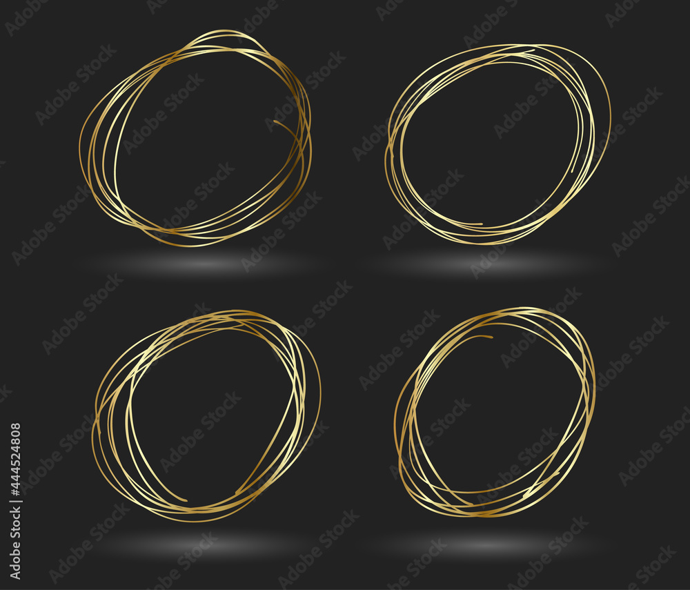 Circle gold frame set of Hand Drawn. Abstract vector design element ...