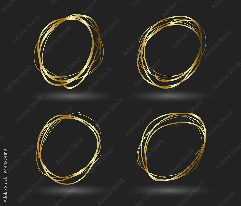 Circle gold frame set of Hand Drawn. Abstract vector design element ...