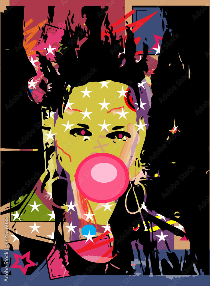 Girl with chewing gum and punk haircut, pop art background Stock Vector ...