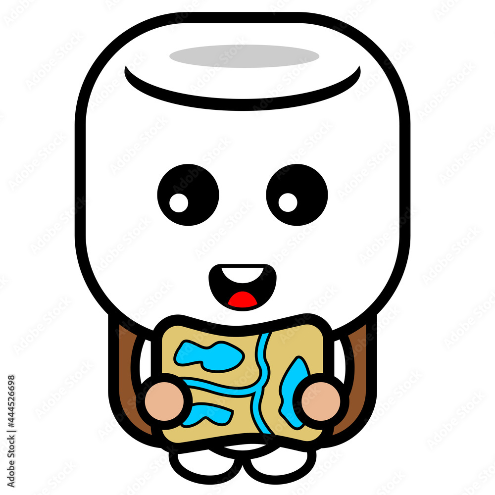 cartoon vector cute marshmallow character who likes camping holding a ...