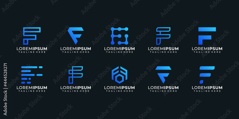 Set of modern creative f logo design collection for technology branding ...