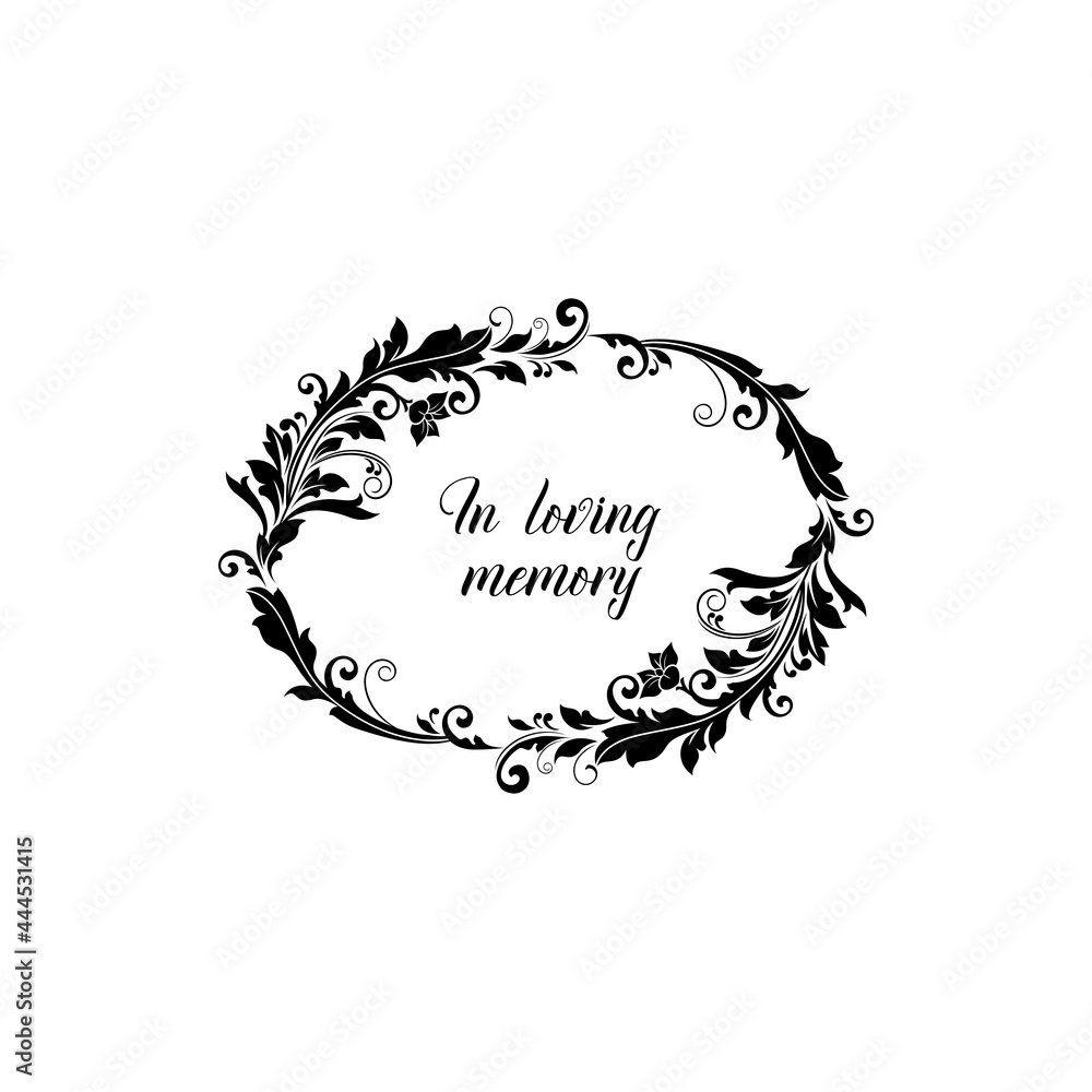 Funeral memory card of condolences and love with floral, wreath of ...
